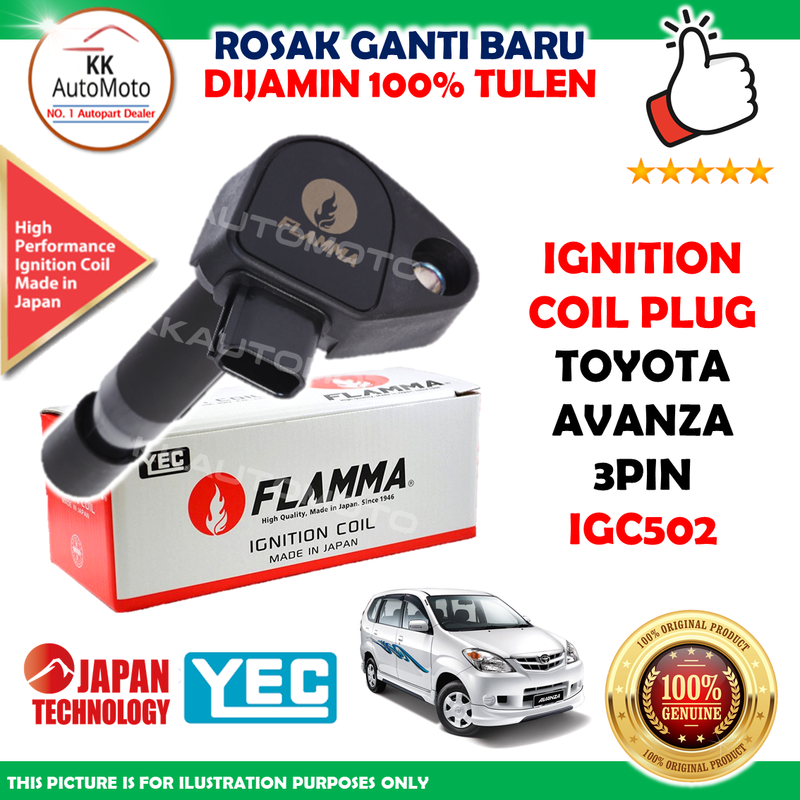 1 Biji - Toyota Avanza 3PIN - Flamma Ignition Coil Plug Japan - IGC502 ...