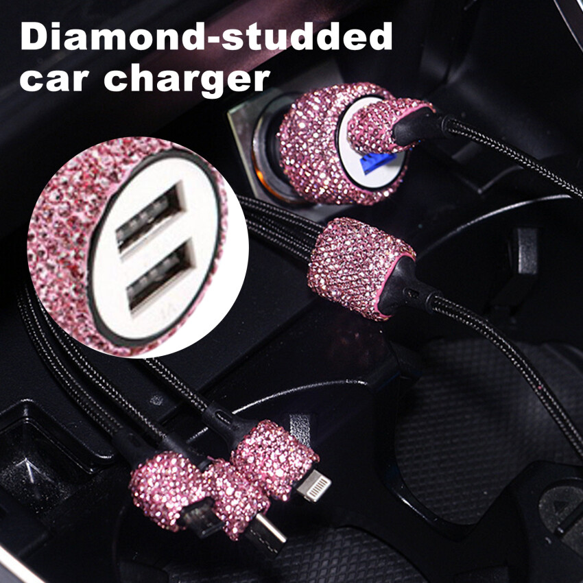 brsente Bling USB ที่ชาร์จแบตในรถ5V 2.1A,อะแดปเตอร์ชาร์จเร็วสองพอร์ต ...