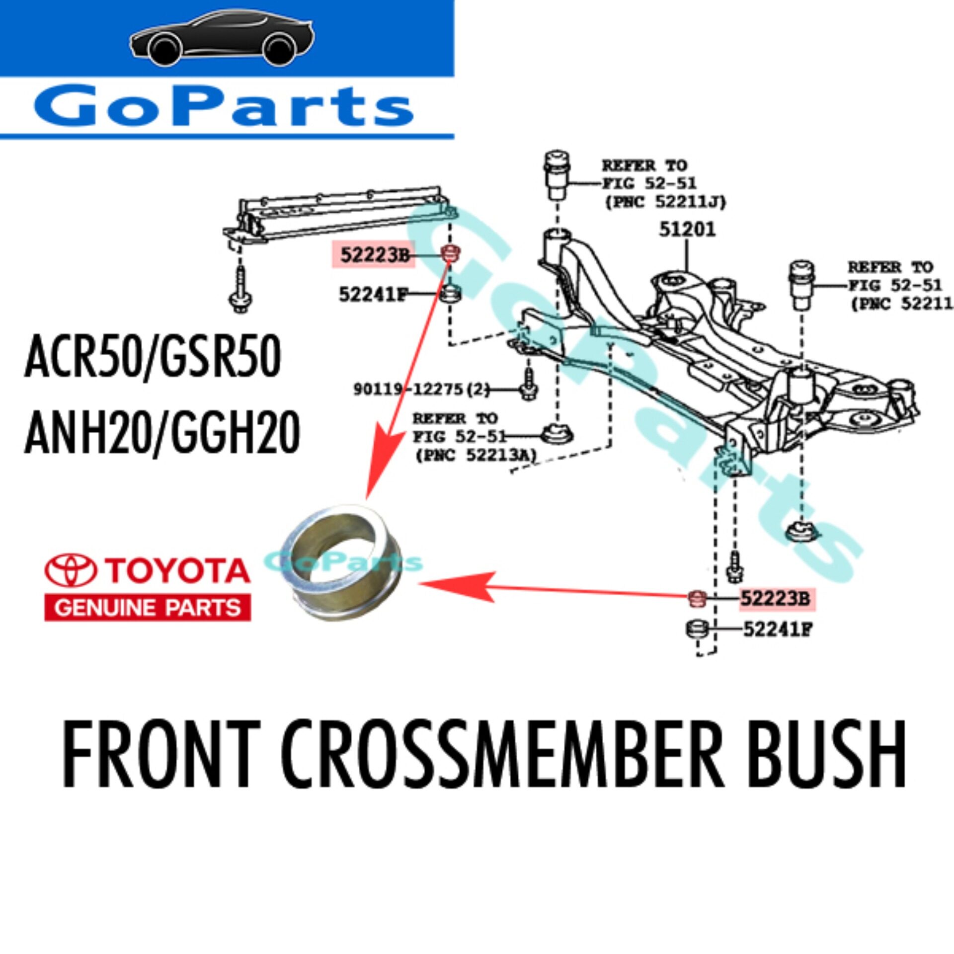 TOYOTA ACR50 GSR50 ANH20 GGH20 CROSSMEMBER BUSH (CONE) ORIGINAL 52223 ...