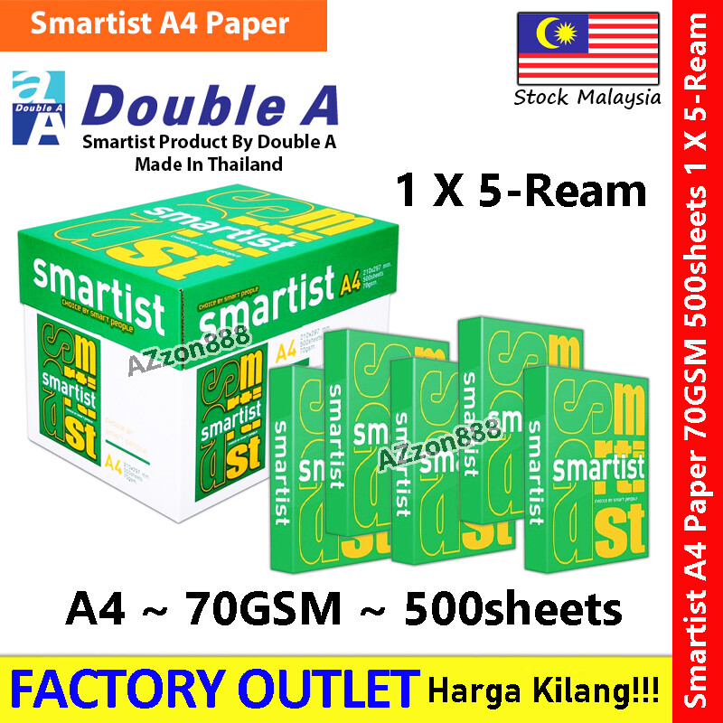 【5-Ream】 Smartist A4 Paper 70GSM 500sheets By Double A Product # ...