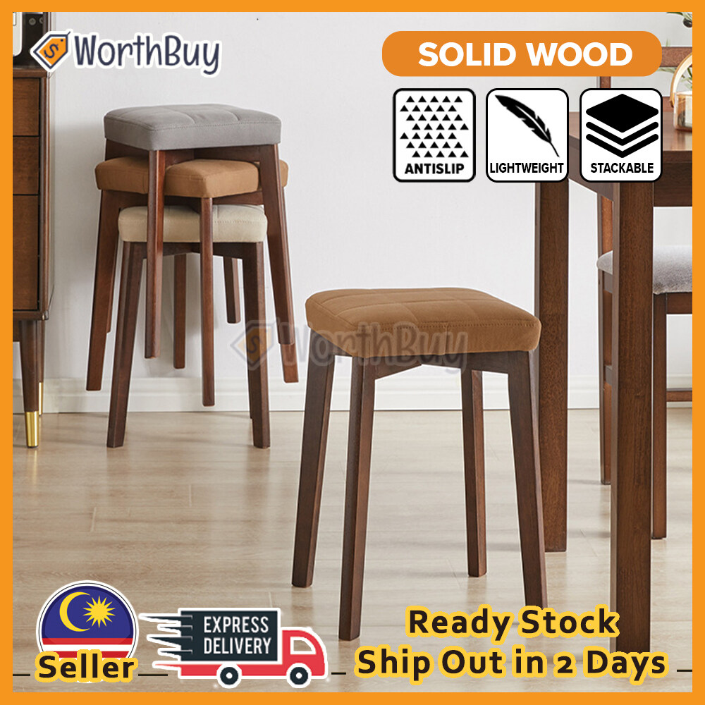 Worthbuy Square Wooden Stool With Cushion Armless Chair Nordic Modern ...