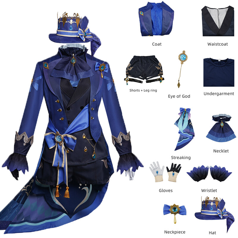 Anime Genshin Impact Furina Cosplay Costume With Formal Hat Fontaine ...
