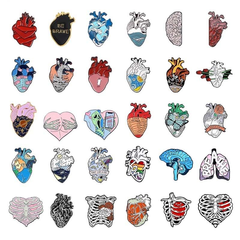 Creative Heart Lapel Pin Skull เข็มกลัด Rib Rainbow Protection Ocean ...