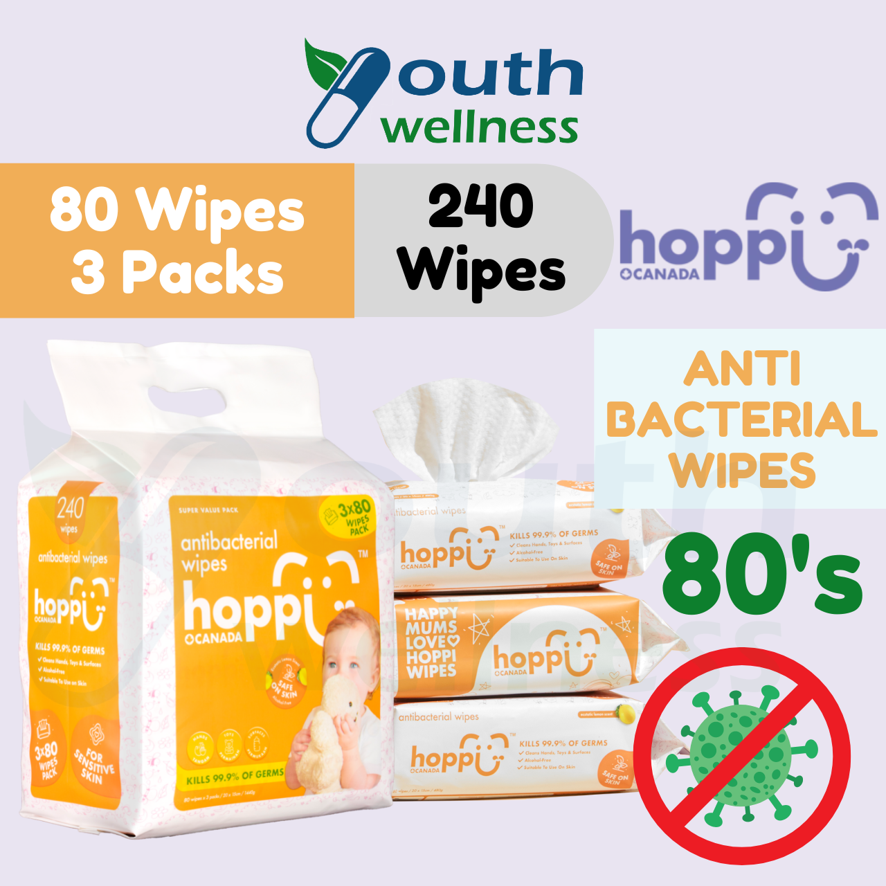 [BO3] 80's Hoppi ANTIBACTERIAL Wet Wipes 80's Bundle of 3 | Lazada