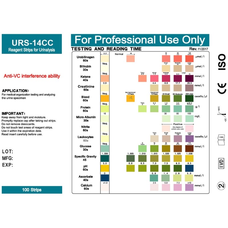 ขายดีURS-14 100แถบUrinalysis ReagentกระดาษทดสอบปัสสาวะLeukocytes,ไนไตรท ...