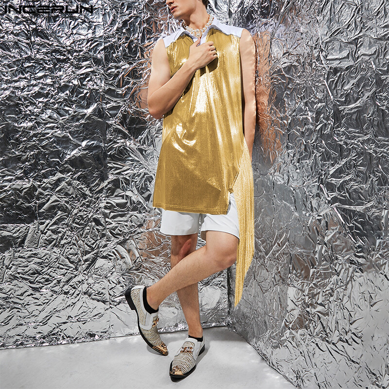 INCERUN เสื้อแขนกุดมีพู่แวววาวสีเมทัลลิค (สไตล์ตะวันตก) - INCERUN ...