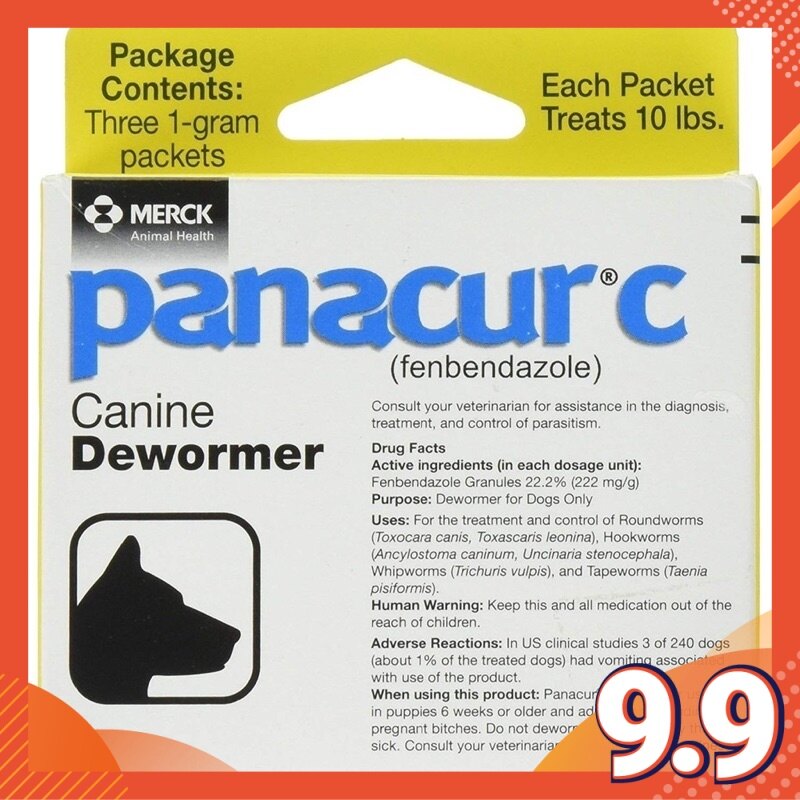 Panacur C Canine Dewormer Dogs 1 gram (3 Packets) Each Packet Treats 10 ...