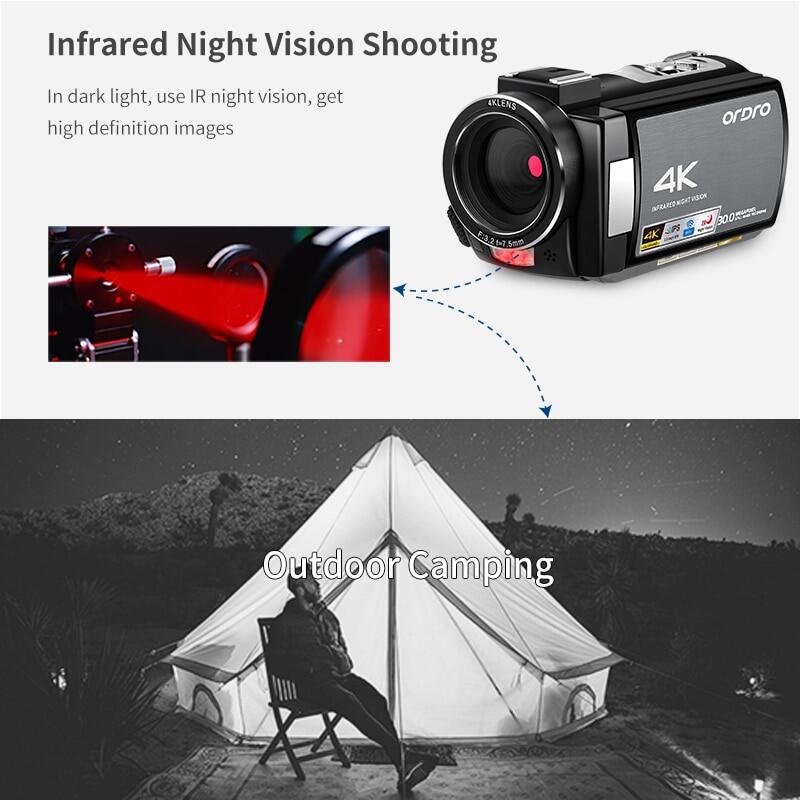 Video Camera 4K Digital Camcorder Full HD Ordro AE8 IR Night Vision WiFi Filmadora for YouTube ...