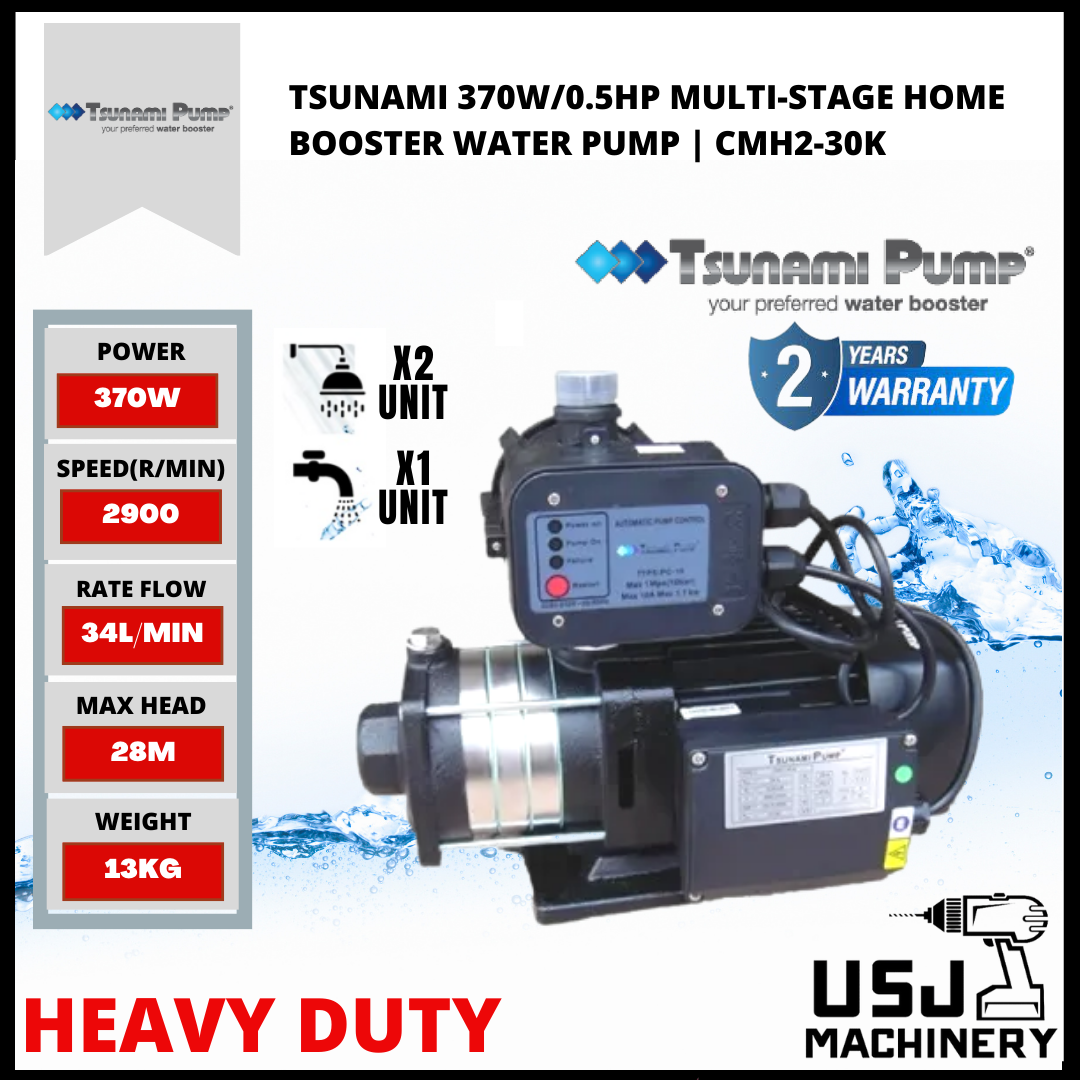 TSUNAMI 370W/0.5Hp Multi-Stage Home Booster Water Pump CMH2-30K | 2 ...