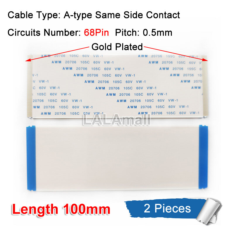 2pcs Flexible Flat Cable FFC FPC Cable Pitch 0.5mm Length 100mm 10cm A ...