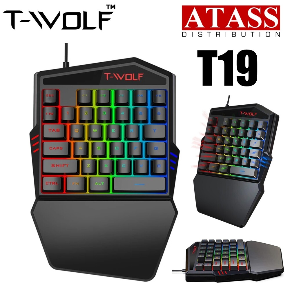 T-WOLF T19 WIRED ONE-HANDED GAMING KEYBOARD 35 KEY COLORFUL RGB ...