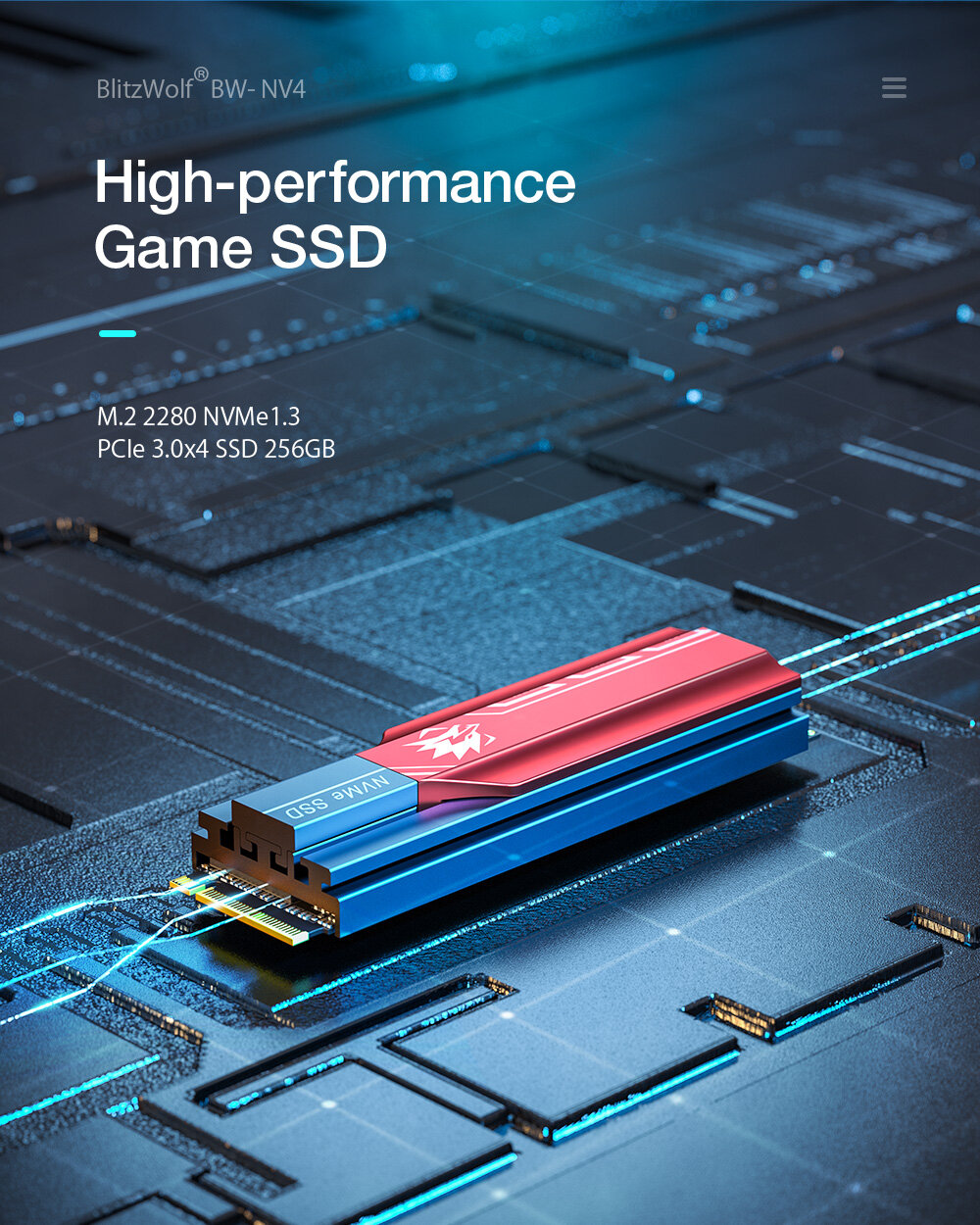 BlitzWolf BW-NV4 M.2 NVMe เกม SSD โซลิดสเตทไดรฟ์256GB NVMe1.3 PCIe 3 ...