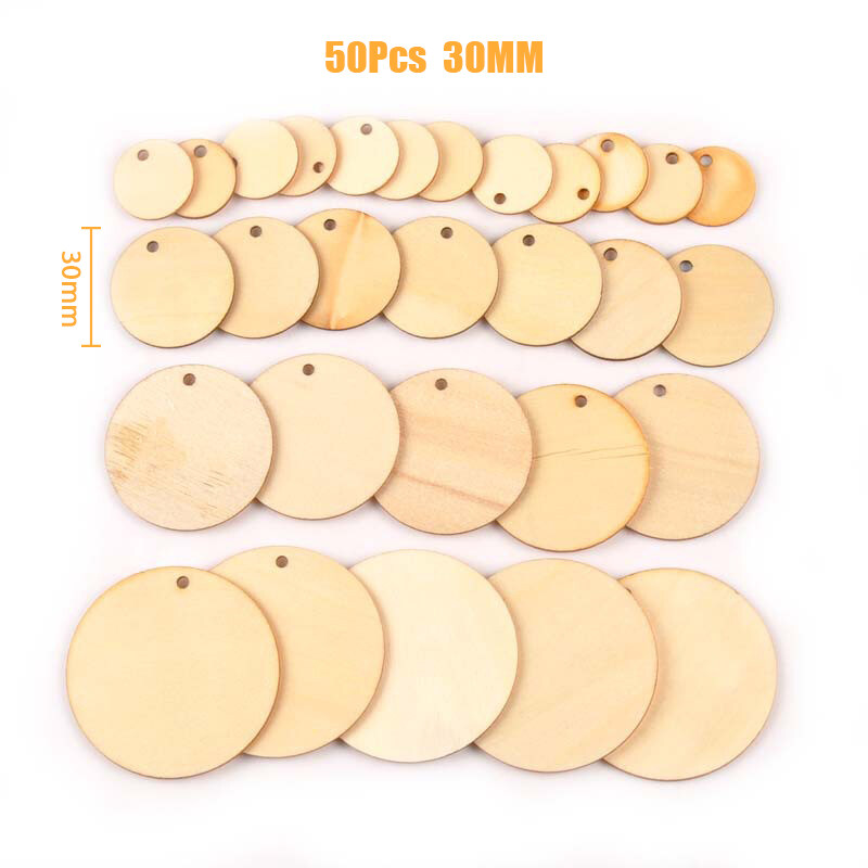 FS 50pcs Round Wooden Circles Natural Discs Blank Signs Crafts Party ...