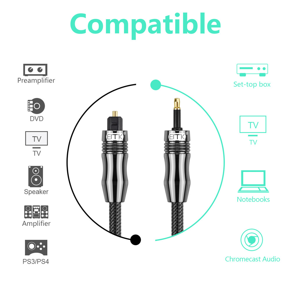 EMK Digital Sound Toslink to Mini Toslink Cable 3.5mm SPDIF Optical ...