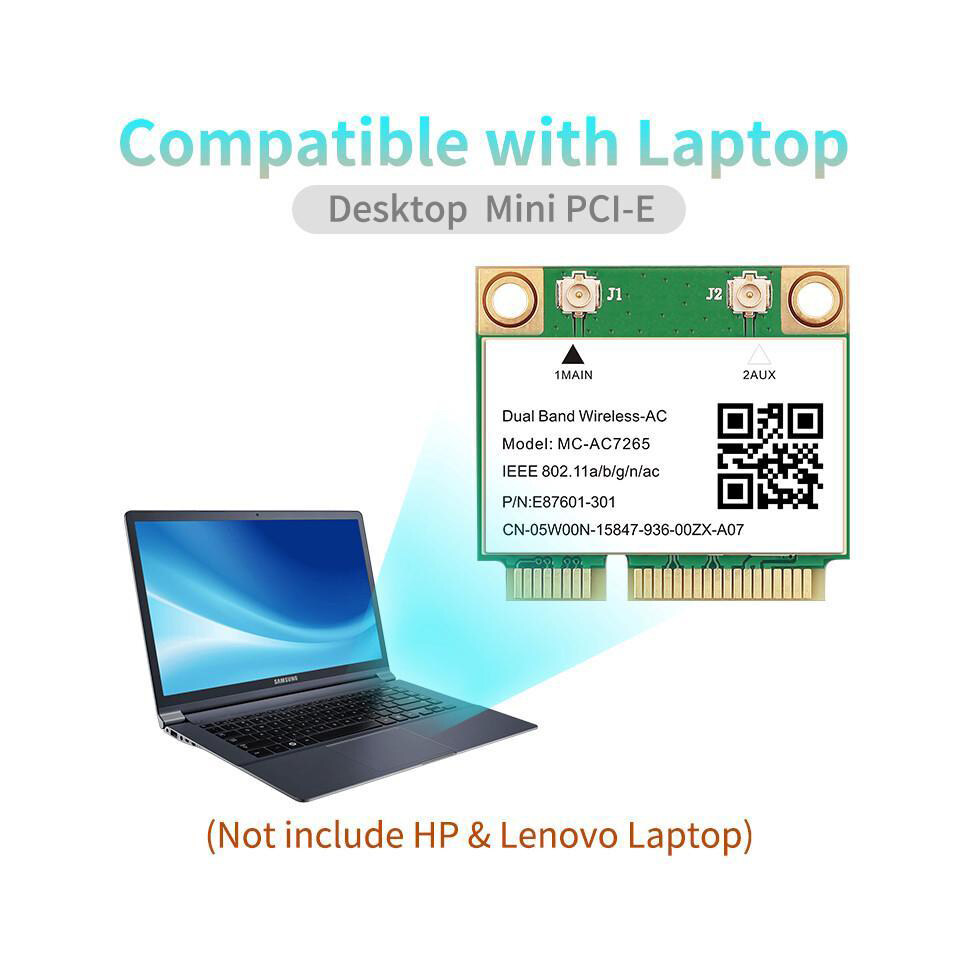 MC-AC7265 1200Mbps 4.2บลูทูธครึ่งมินิ Pcy-e Wifi การ์ดไร้สาย Intel 7265 ...