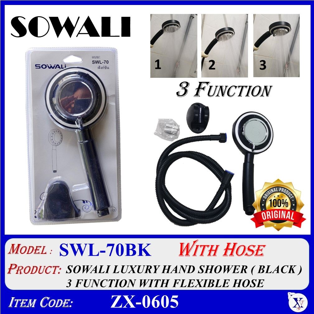 ZX-0605 SWL-70BK SOWALI HIGH PRESSURE SHOWER HEAD WITH FLEXIBLE HOSE 3-FUNCTION Sprayer Handheld ...
