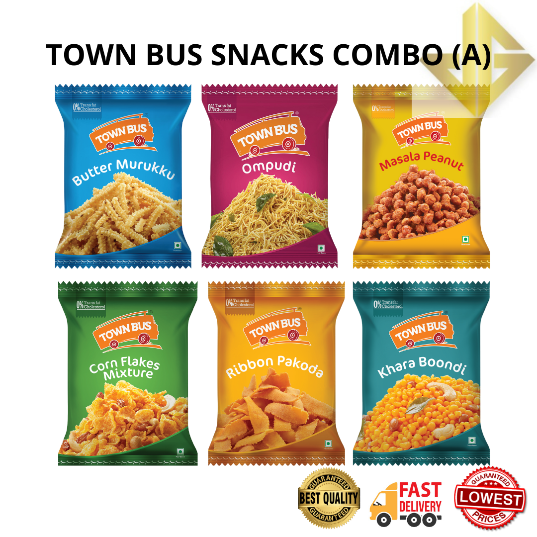 [TOWNBUS SNACKS COMBO A] Butter Muruku/Masala Peanut/CornFlakesMix ...