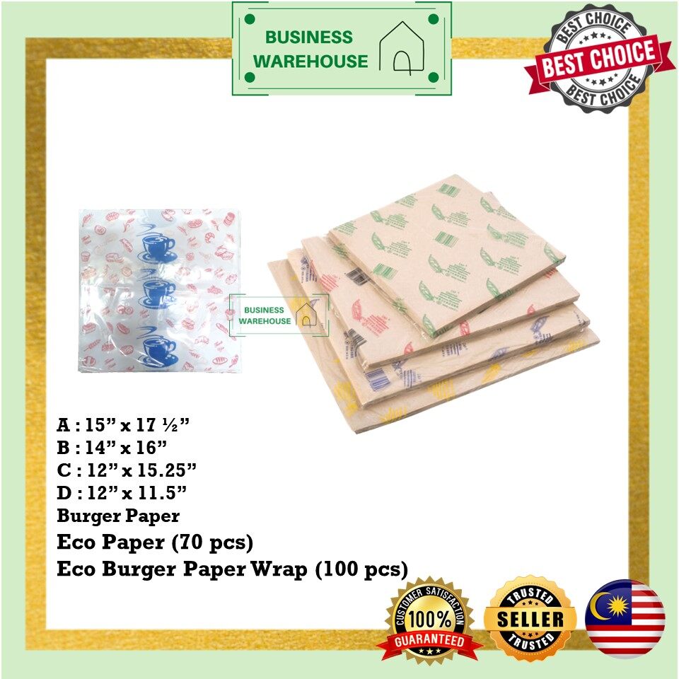 【70 PCS】TAPAU Hawker Paper A B C D Eco Burger paper wrap / Kertas ...