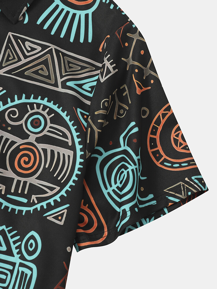 Medussa ChArmkpR Mens Ethnic Tribal Pattern Button Up Short Sleeve ...