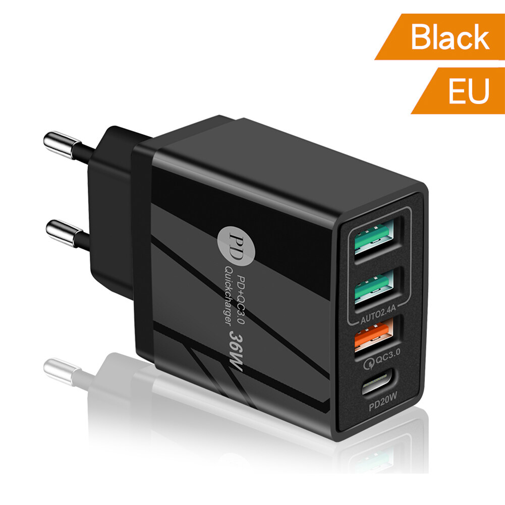 Hittime 36W PD QC 3.0 3USB Type C 4พอร์ตอะแดปเตอร์ที่ชาร์จเร็วสำหรับ iPhone Samsung Huawei ...