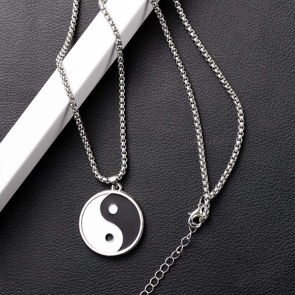 Fashion Stainless Steel Yin Ying Yang Pendant Necklace Black White ...