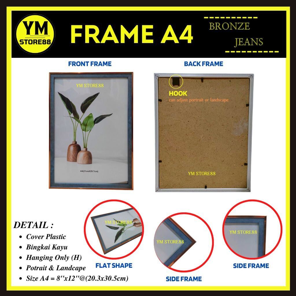 PHOTO FRAME A4 BINGKAI KAYU CERMIN PLASTIK MURAH/DOCUMENT FRAME/ FRAME ...