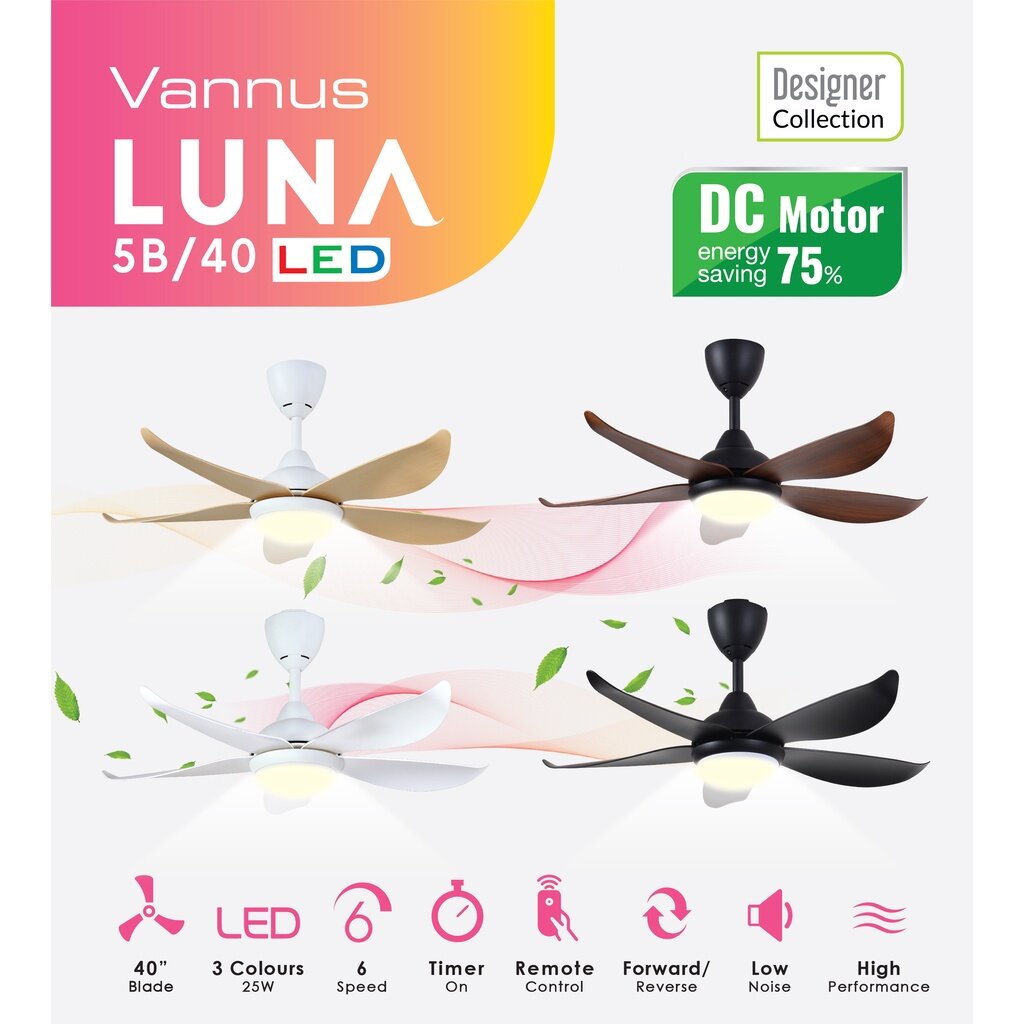 ALPHA MINI FAN Vannus - LUNA LED 5B 40 Inch DC Motor Ceiling Fan with 5 ...