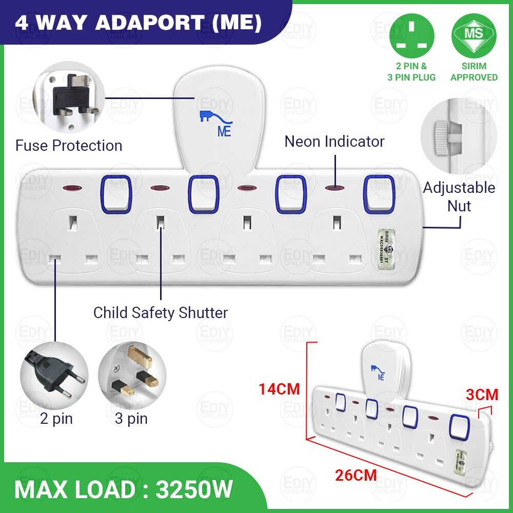 Universal Outlet Adaport T Way Multi Adaptor 3 pin USB Wall Extension ...