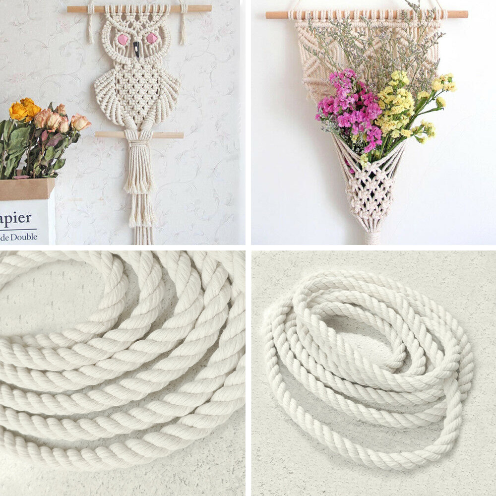 6M/8M/10M/12M 6มม.เชือก Macrame 3 Strand ผ้าฝ้ายธรรมชาติเชือกถักเกลียว ...
