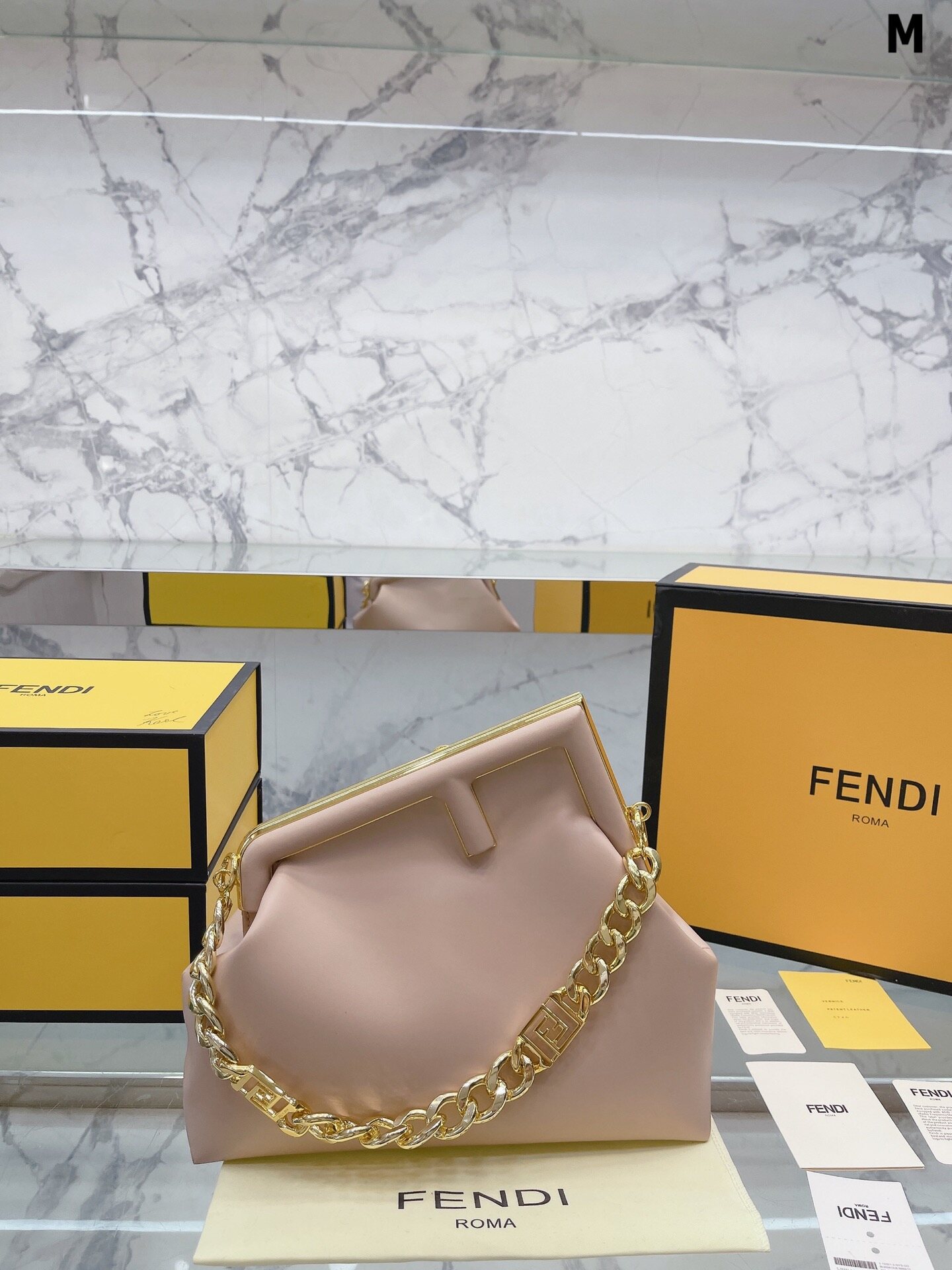 premium new Fendi First handbag nude pink ten same color matte logo ...