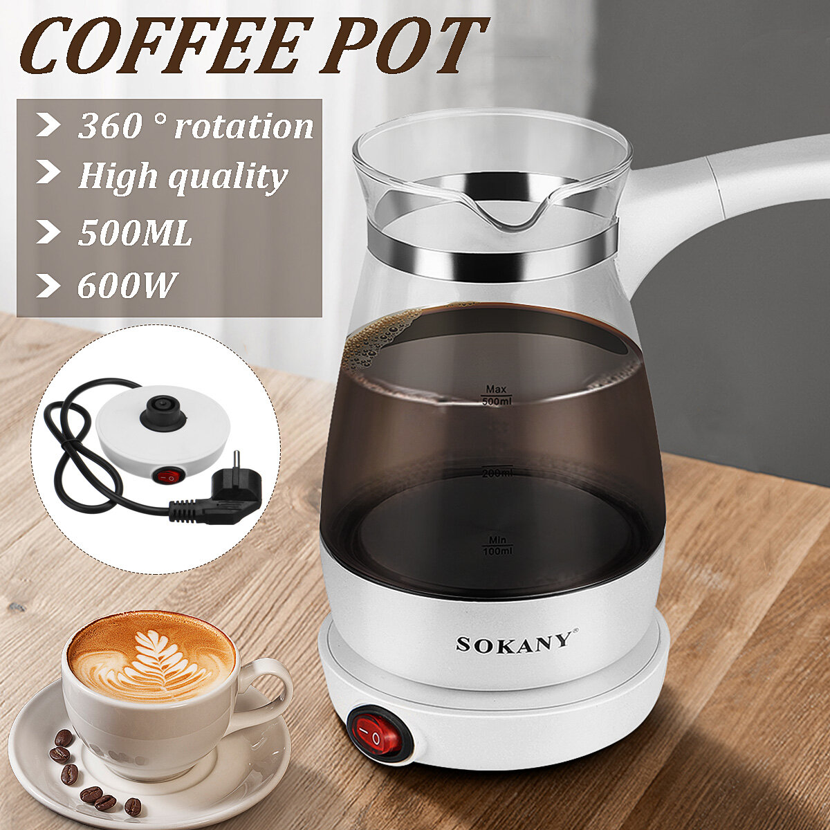 Sokany 220V 500ml Turkish Greek Coffee Maker Electric Machine Pot Milk ...