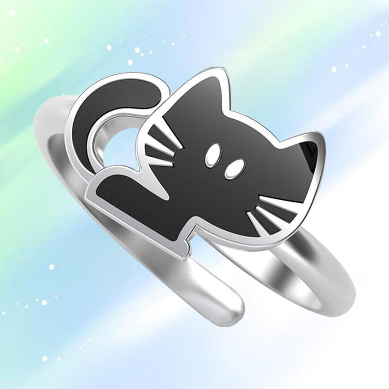 Animal Adjustable Ring Black Kitty Jewelry Blue Fish Lady Ring Cute ...