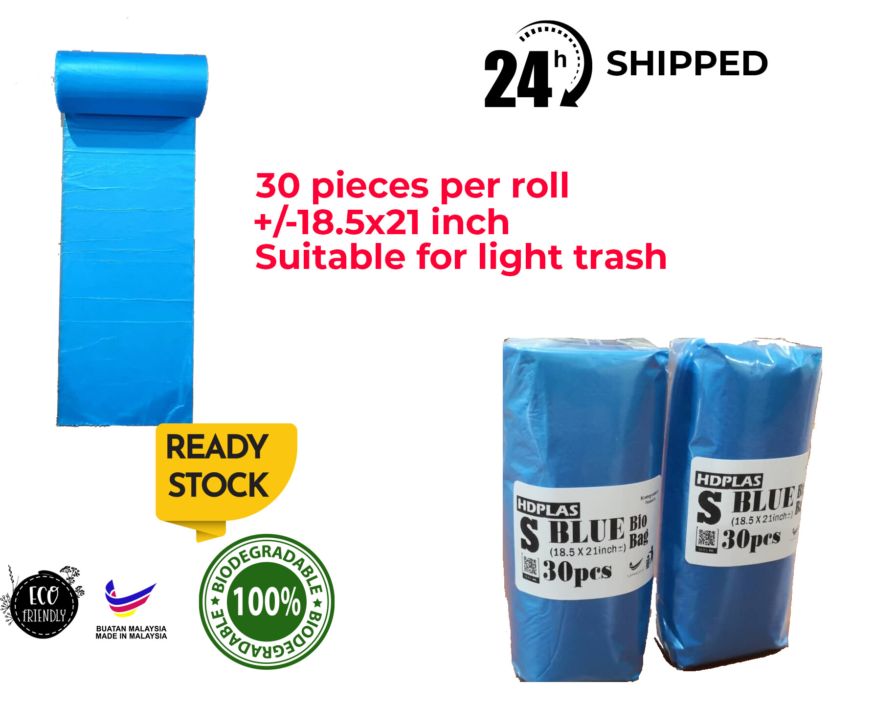 30pcs/roll Blue 18.5x21 inch Biodegradable Garbage Bag Small Plastik ...