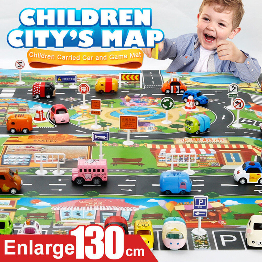 Xsxm KIDS Play MAT City Road buildings ที่จอดรถแผนที่เกมฉากแผนที่พร้อม ...