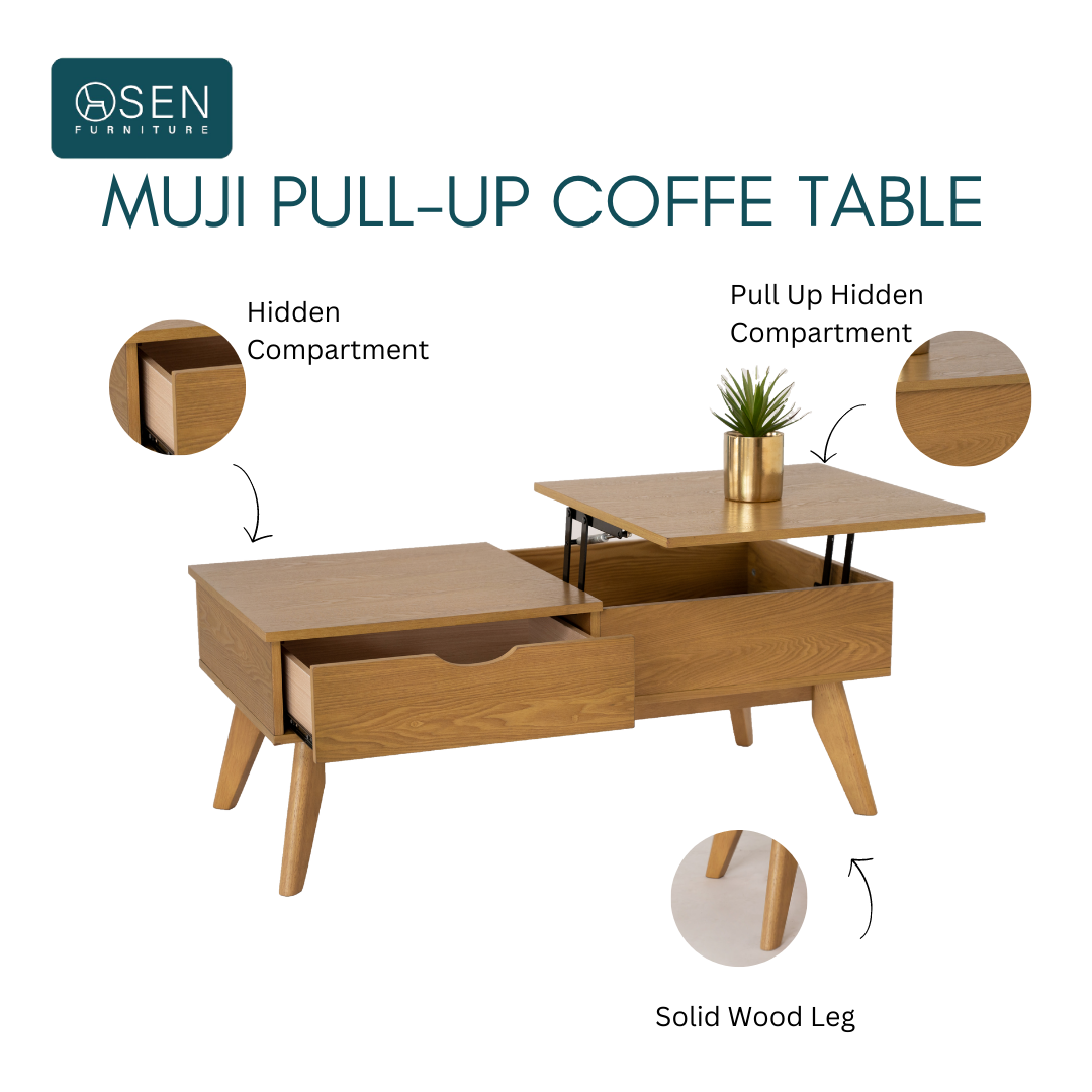 Muji Pull-Up Coffee Table Solid Wood | Lazada