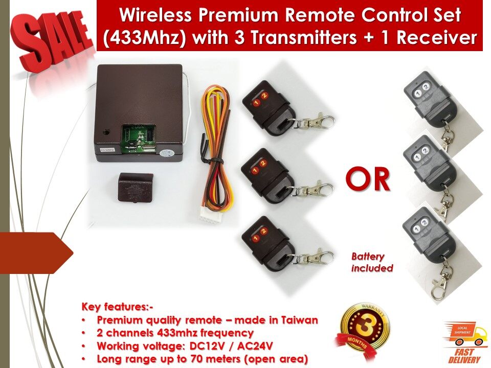 Auto gate Door Wireless Remote Control Set 2CH 433mhz (3 Transmitters ...