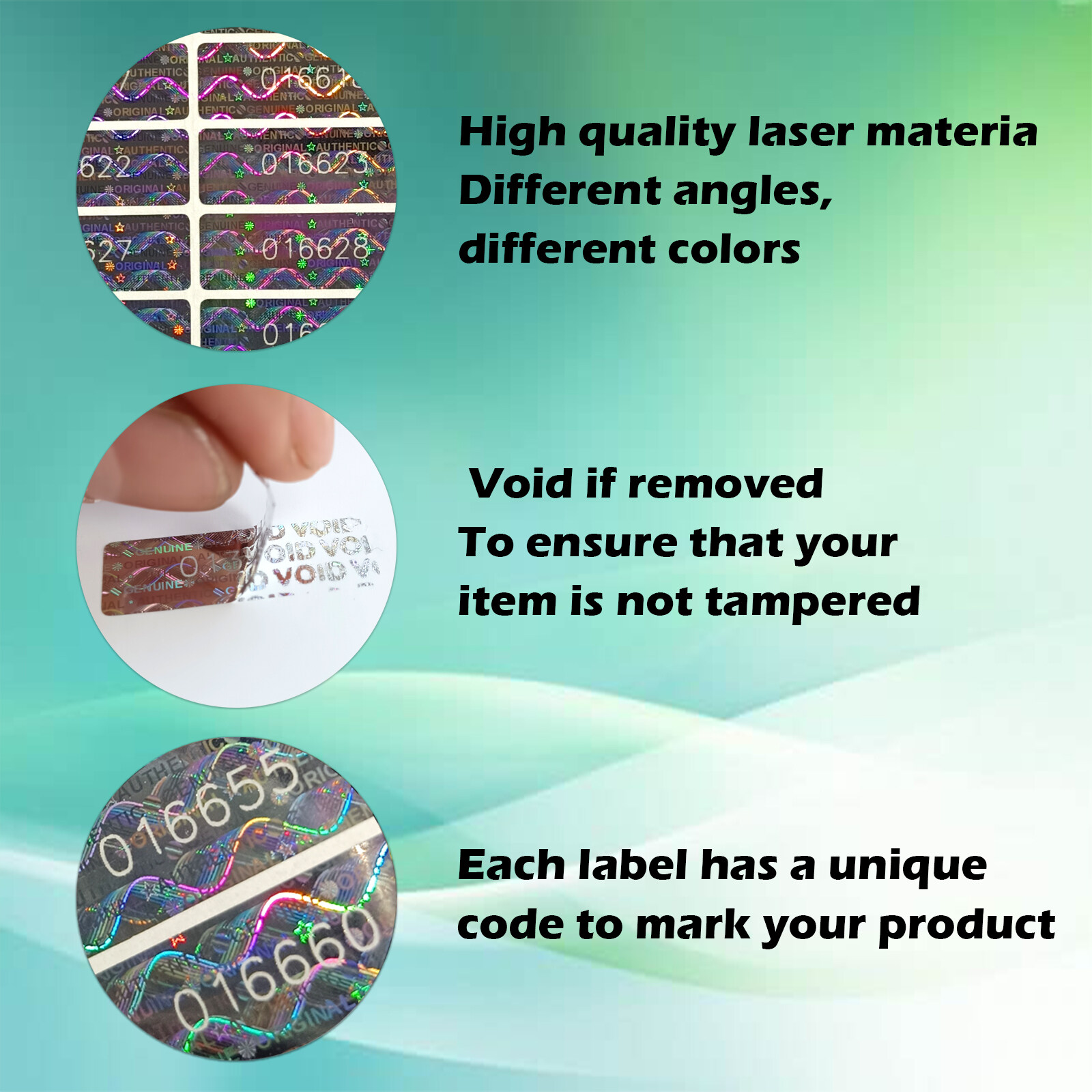 580/1000/2000Pcs Hologram Warranty Void Security Label Tamper Proof Stickers Seal With Unique ...