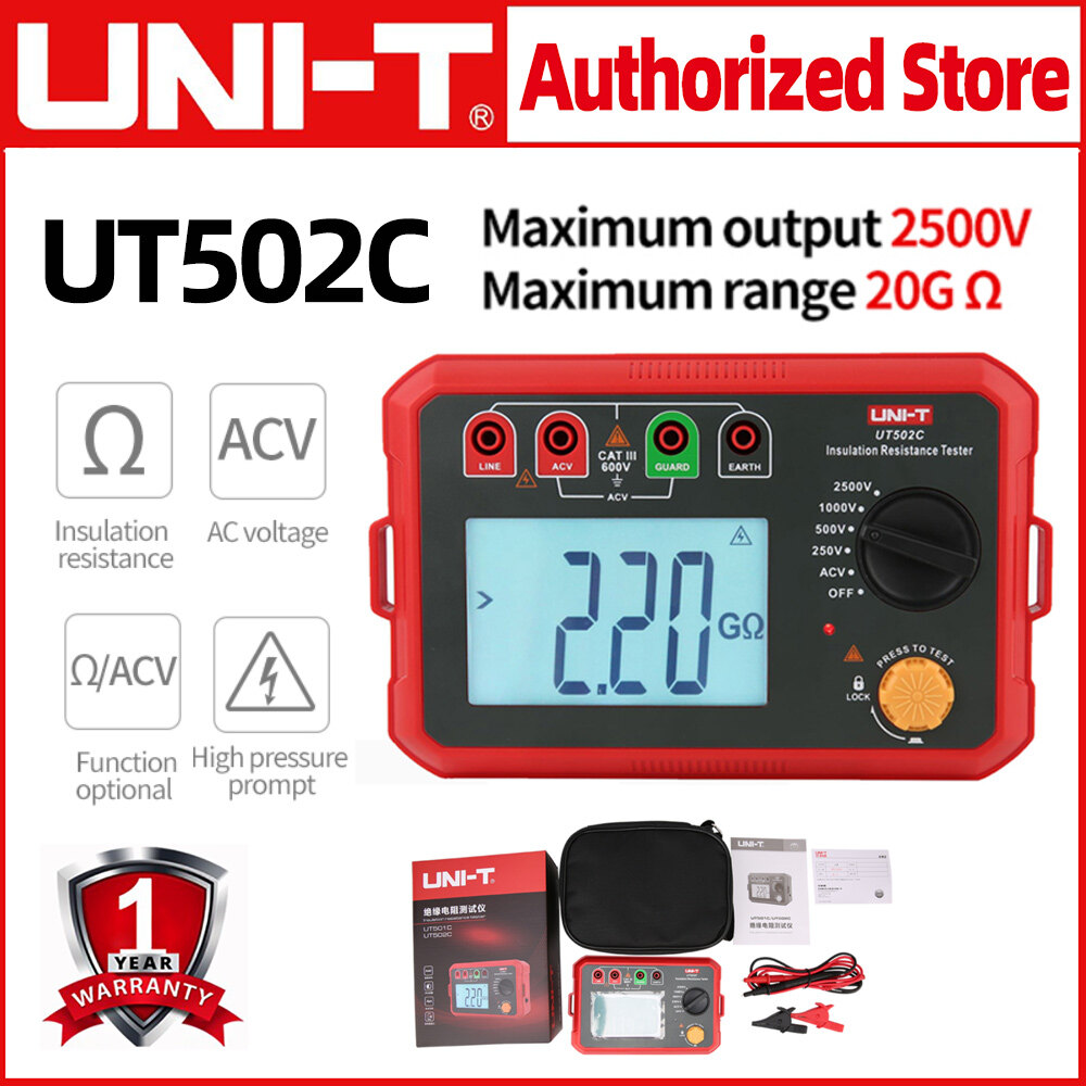 UNI-T Insulation Resistance Tester UT502C 250V 500V 1000V 2500V High ...