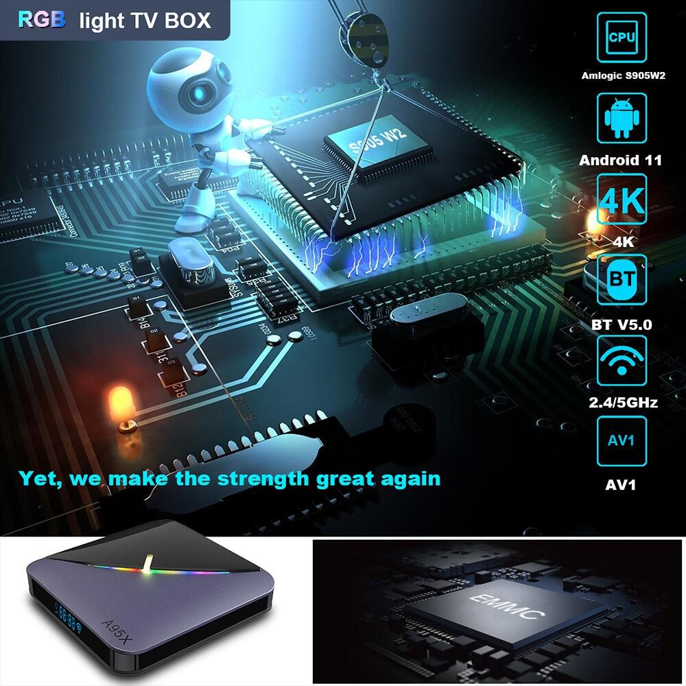 A95X F3 Air II RGB Smart TV Box 11 Amlogic S905W2 4GB 64GB Support Dual ...