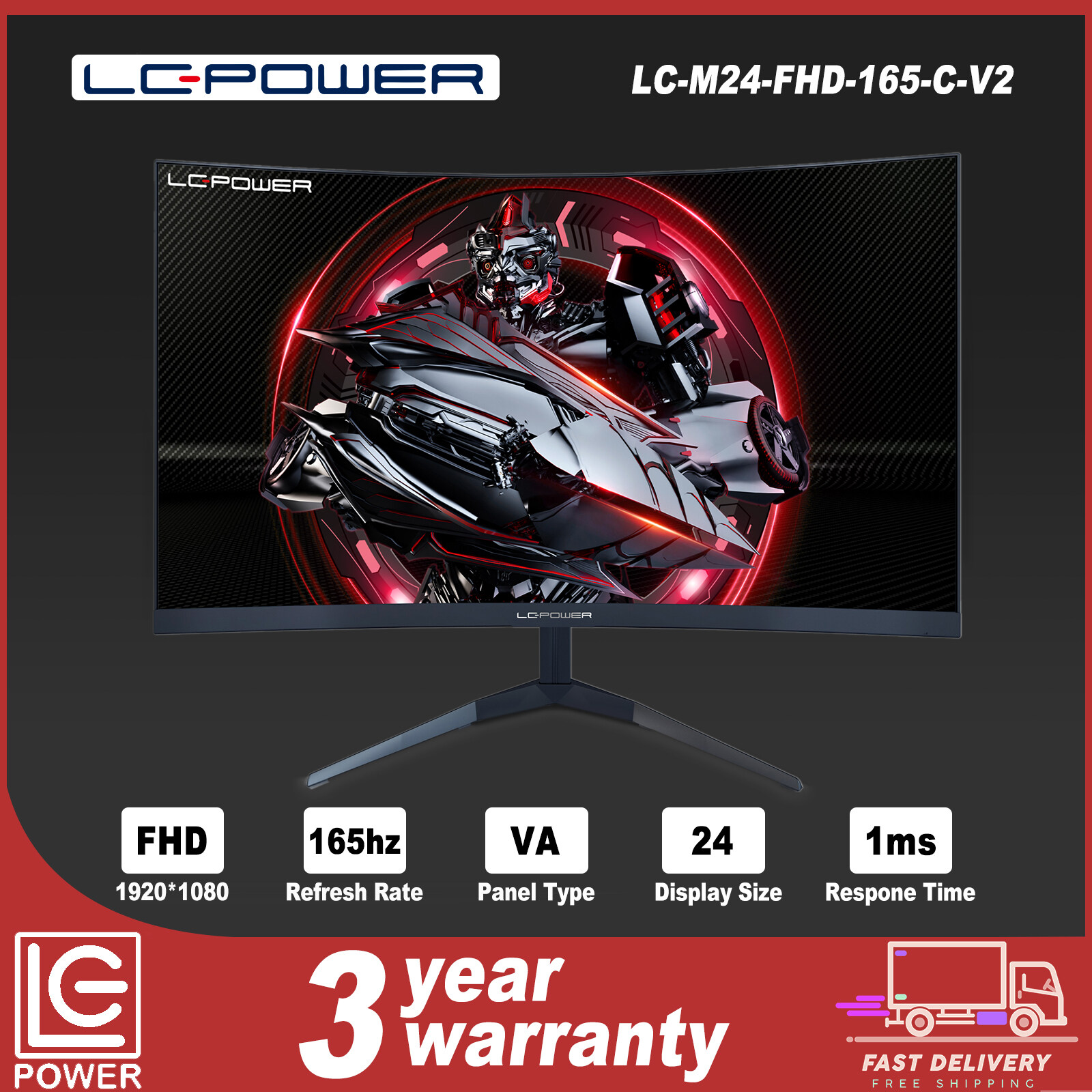 LC-POWER Monitor 24 Inch Monitor 27 Inch 1500R Curved Gaming Monitor ...