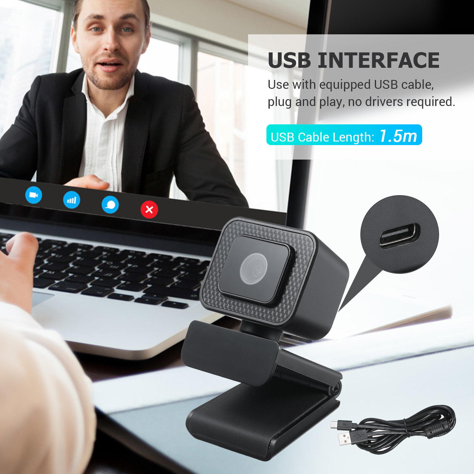 USB Webcam 1080P High-definition Web Camera with Microphone Fixed Focus ...