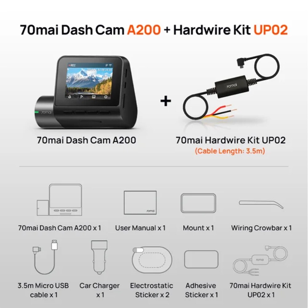 70mai Dash Cam A200 Dual-channel Record 1080P HDR 2'' IPS Screen 24H ...