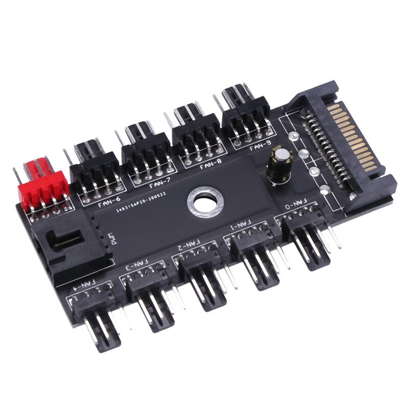 SATA 1 To 10 Way Splitter PWM Cooling Fan Hub 4-Pin 12V Power Socket ...