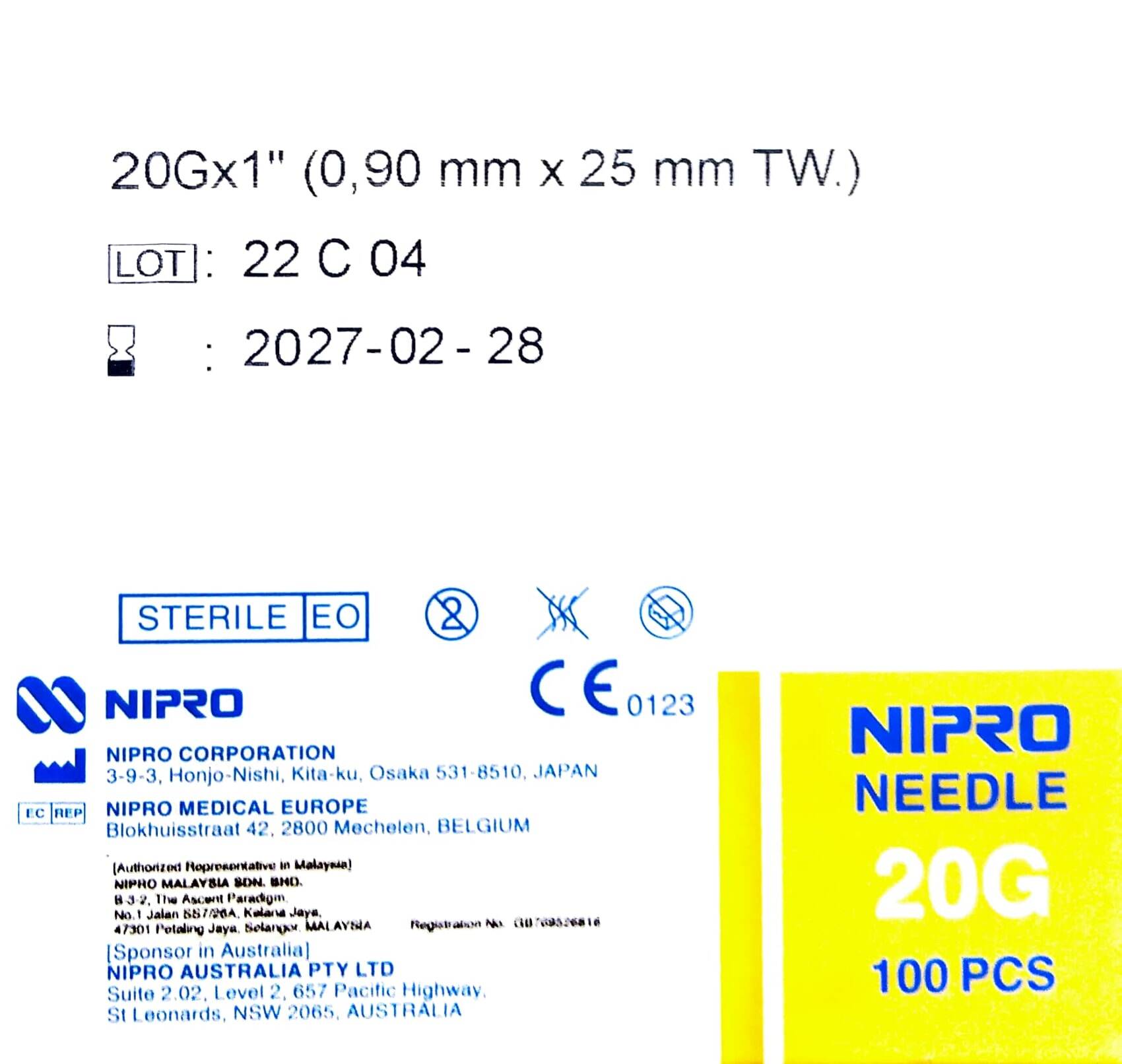 NIPRO NEEDLE 20G X 1 INCH - 100'S - 5 BOXES/PACK Expiry 2027 | Lazada