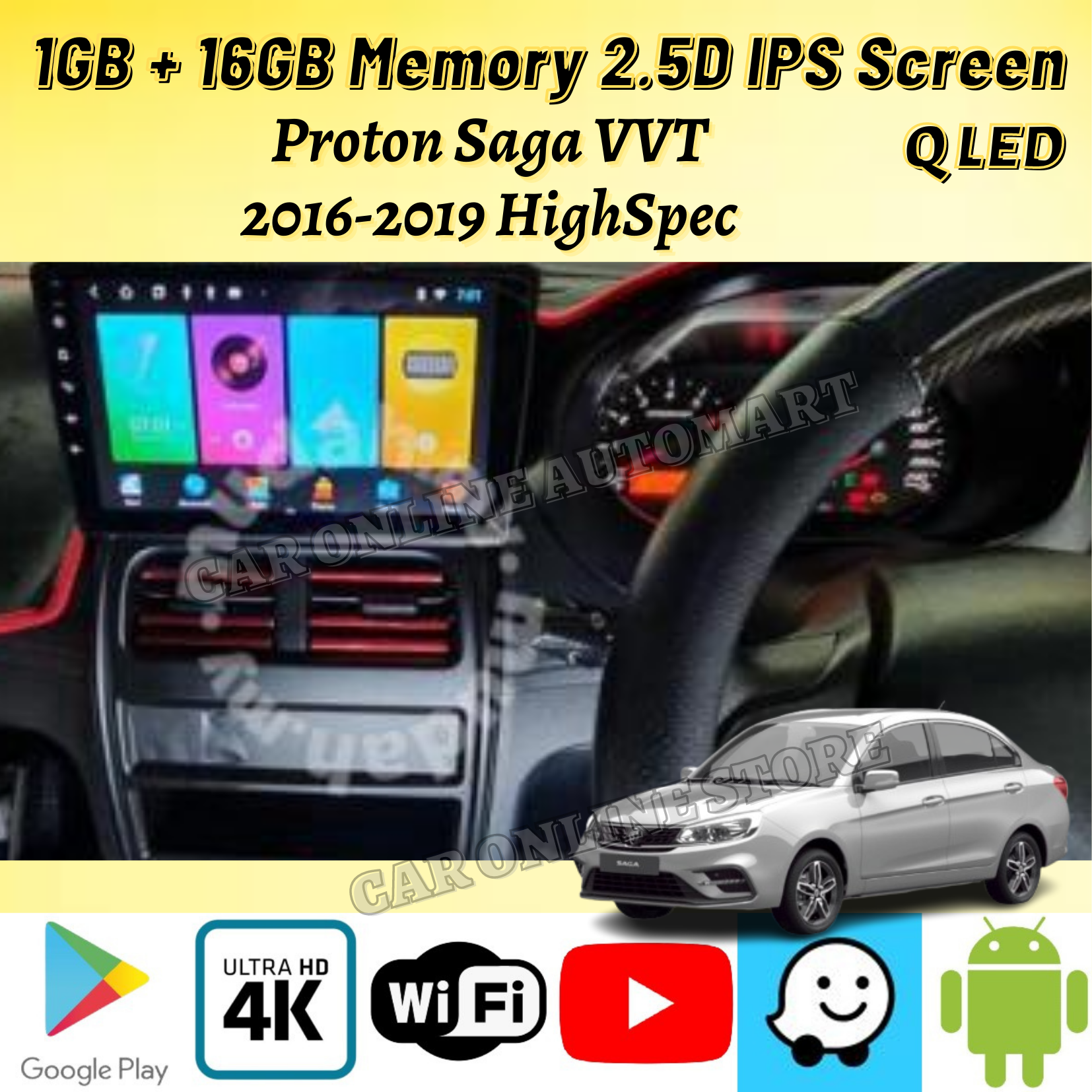 PROTON SAGA VVT 2019-2022 HIGH SPEC ~ MOHAWK T3L MS SERIES Q-LED 1GB ...
