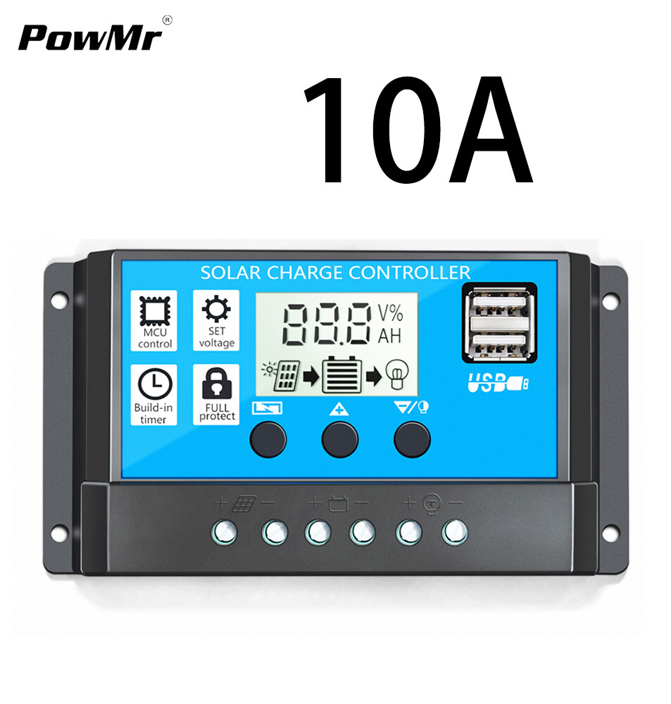 PowMr PWM Solar Charger Controller 10A 20A 30A 40A 50A 60A 12V 24V Battery Charger LCD Dual USB ...