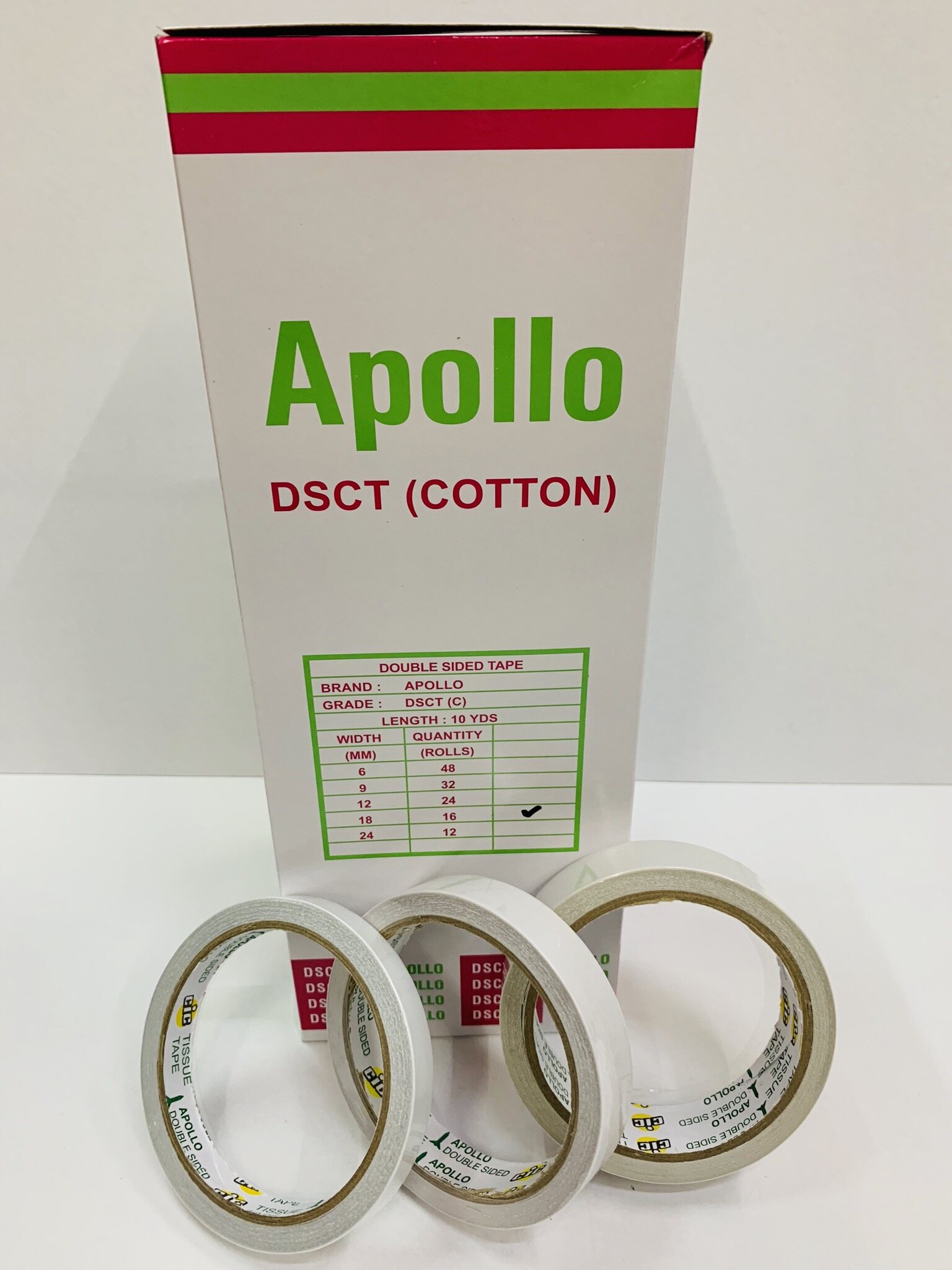 APOLLO DOUBLE SIDED COTTON TAPE 10YDS 12MM/18MM/24MM | Lazada
