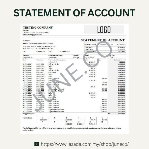 STATEMENT OF ACCOUNT PENYATA AKAUN 账户报表 | Lazada