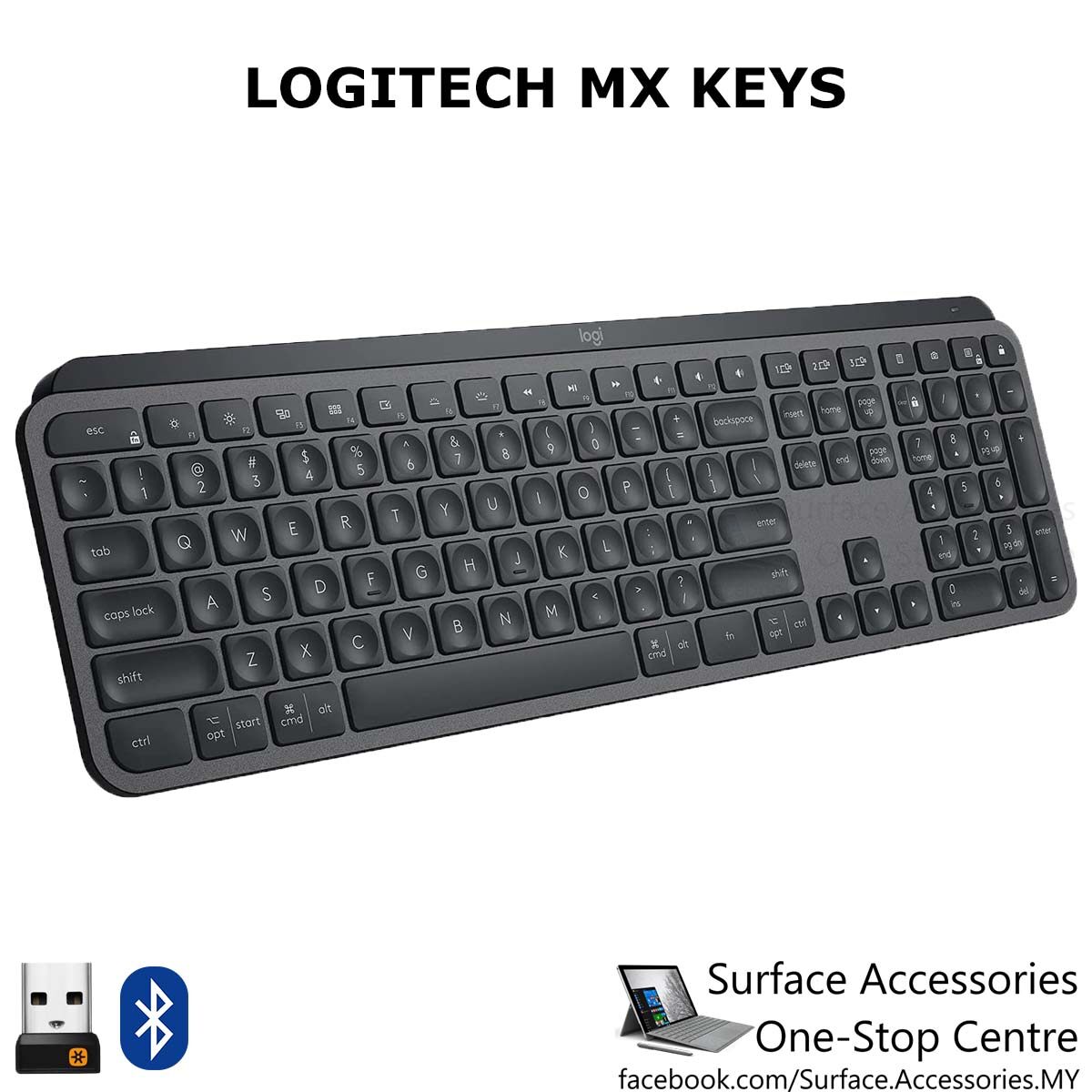 Logitech MX Keys Advanced Wireless Illuminated Keyboard Tactile ...