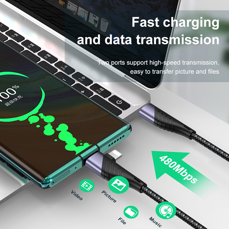 Rovtop Dual-Head 3A Fast Charging Data Cable PD 60W One For Two Braided ...